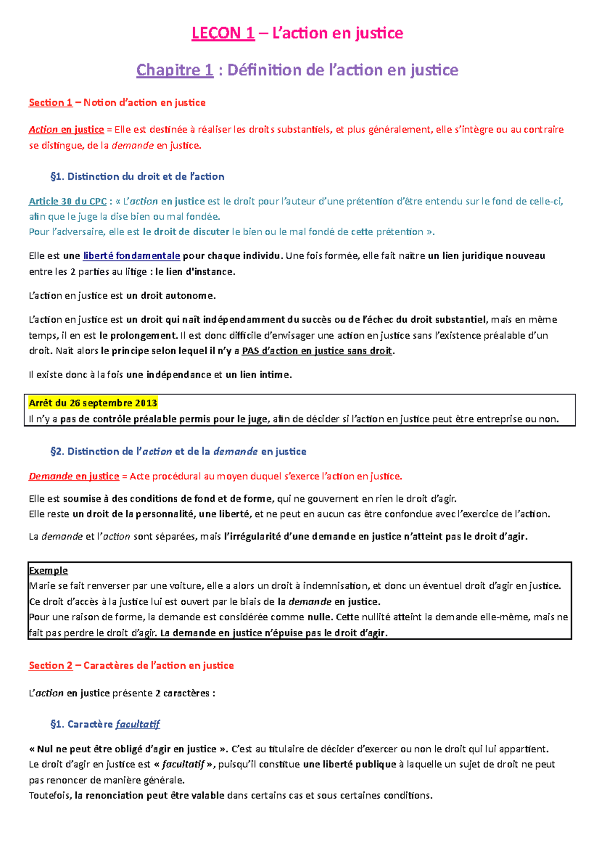 Chapitre 1 - Notes de cours Leçon 1 - L'action en justice - LEÇON 1 – L ...