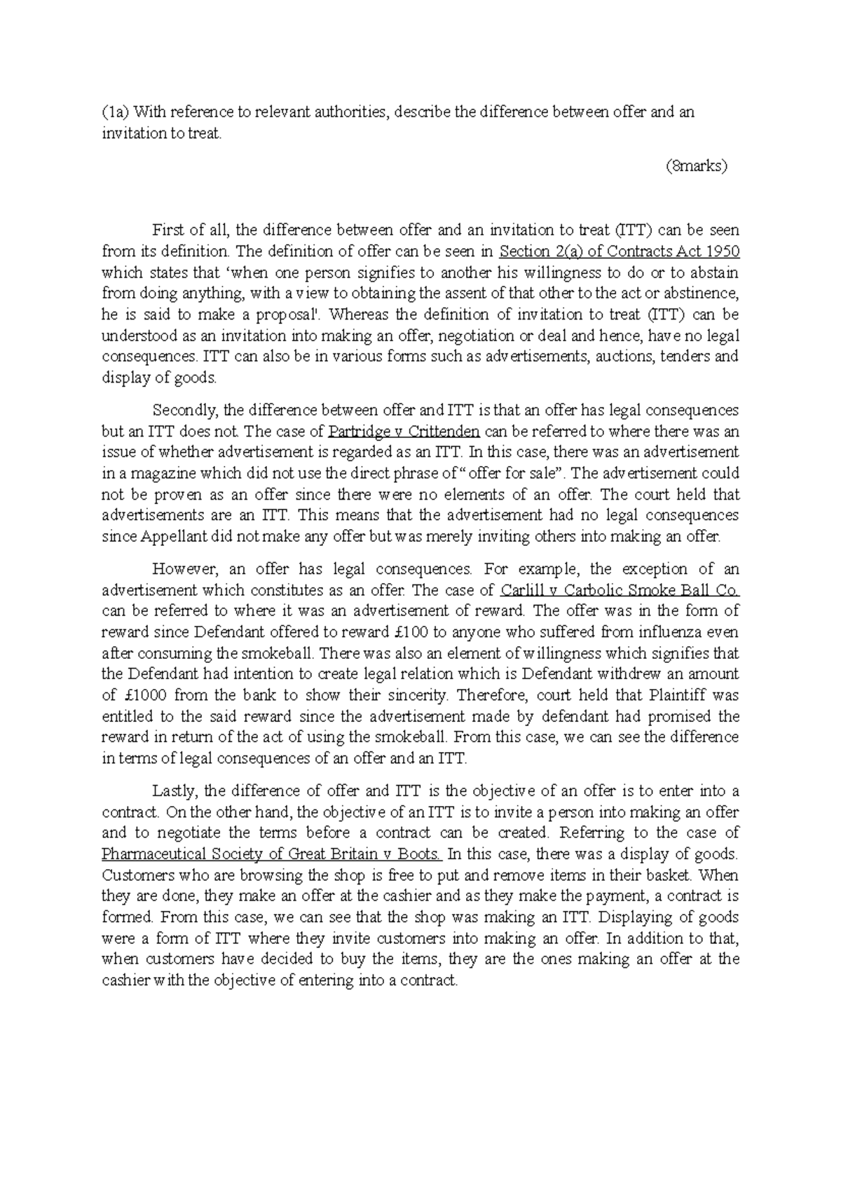 DOC 1 - ITT v Offer - (1a) With reference to relevant authorities ...