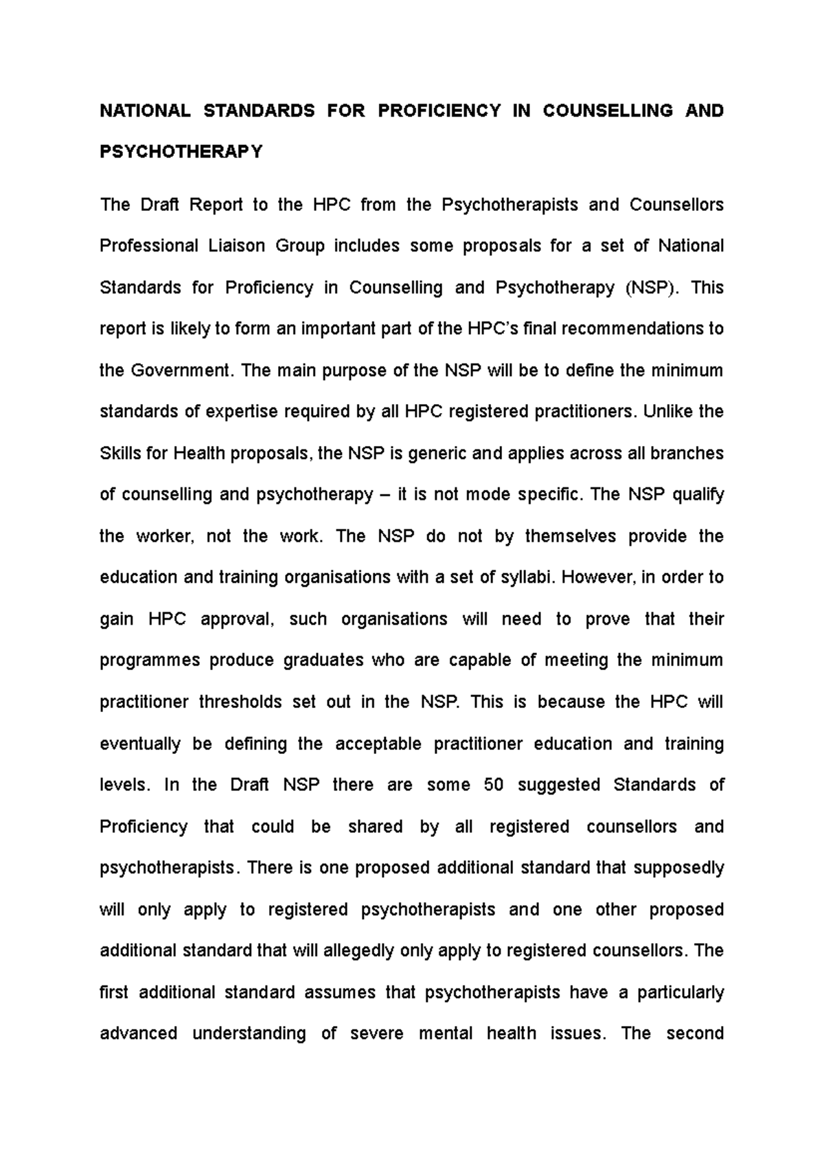 National Standards FOR Proficiency IN Counselling AND Psychotherapy national-standards-for-proficiency-in-counselling-and-psychotherapy