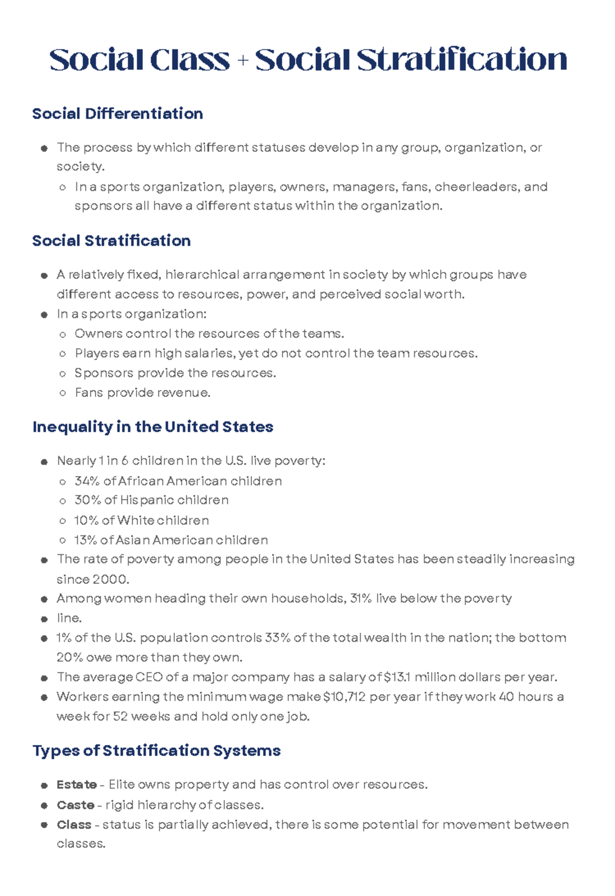 Social stratification notes - Social Class + Social Stratification ...