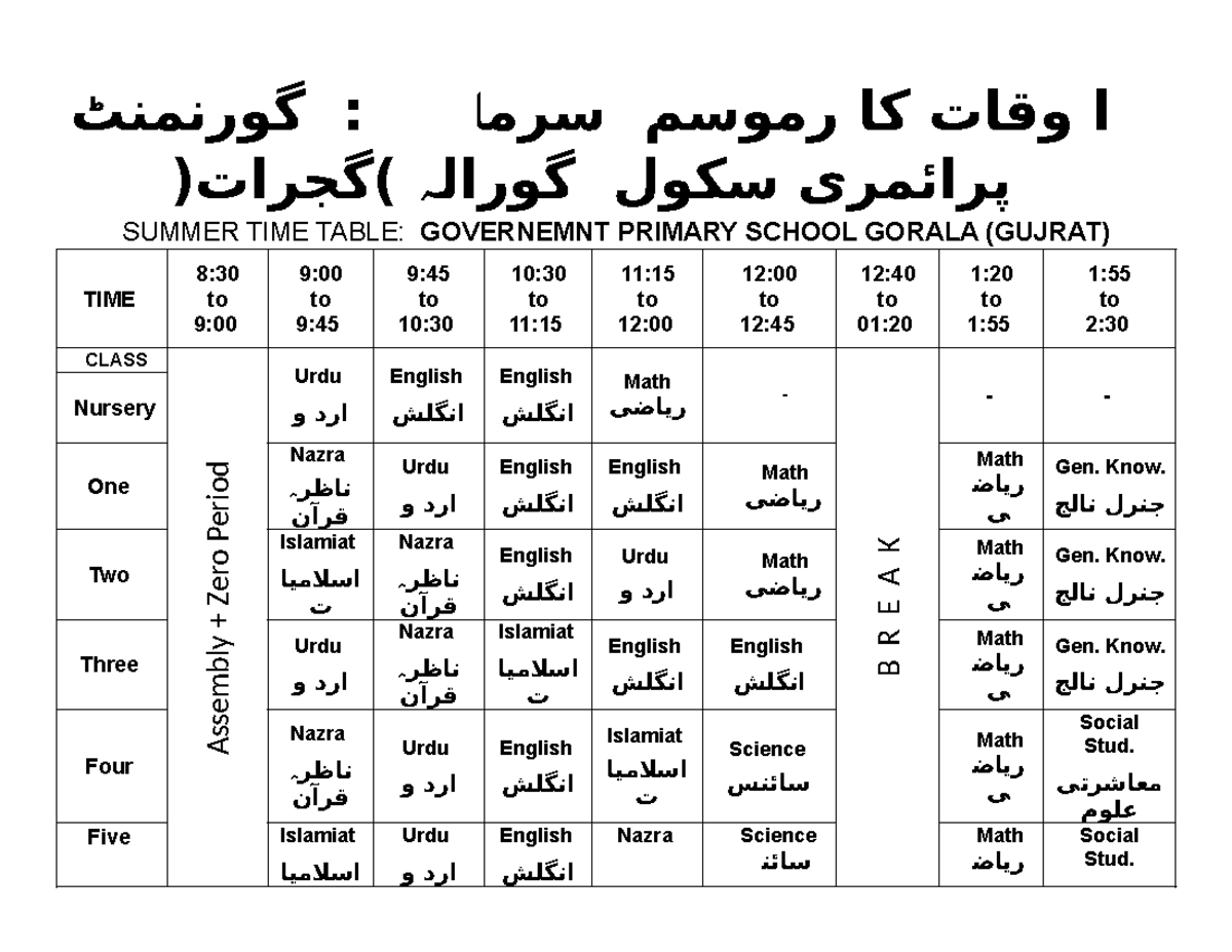 Time Table Winter 2023 - ok ok - گورنمنٹ : اسرم ا وقات کا رموسم (گجرات ...