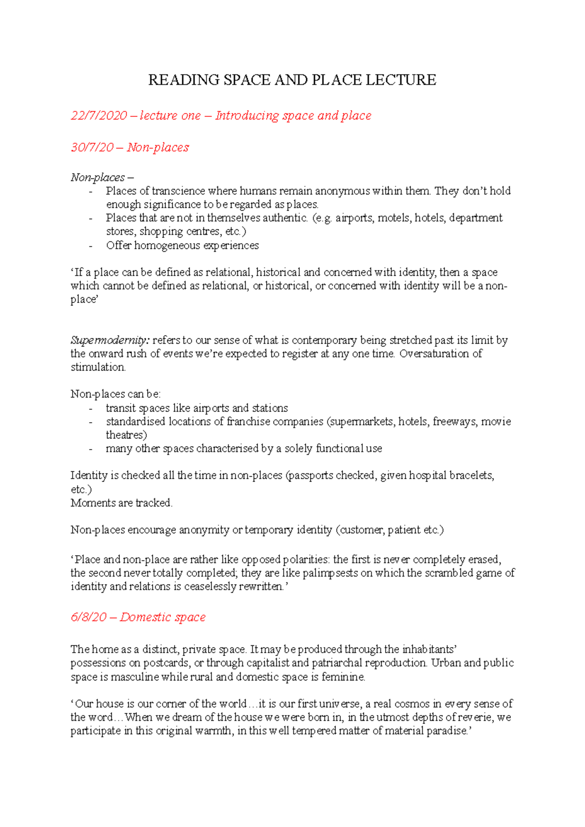 Reading Space AND Place Lecture - READING SPACE AND PLACE LECTURE ...