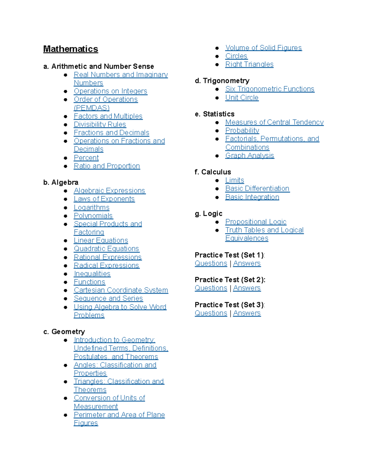 Copy of Upcat Coverage (from Filipi Know) - Mathematics a. Arithmetic ...