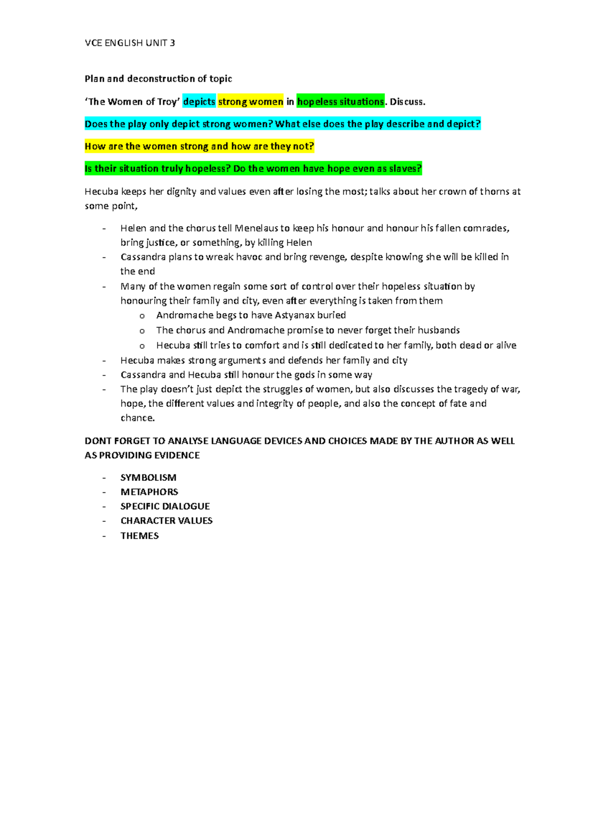 Analytical 1 - Practice SAC response - Essay analysing The Women of ...