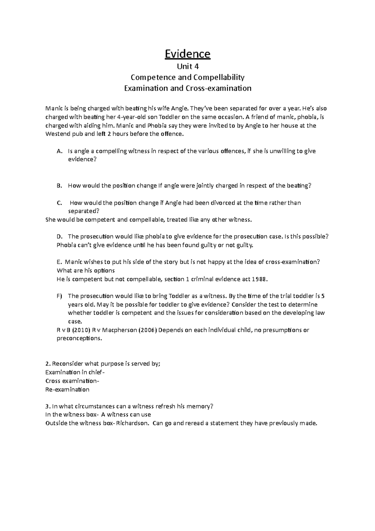 Evidence 4 Competence and Compellability - Evidence Unit 4 Competence ...