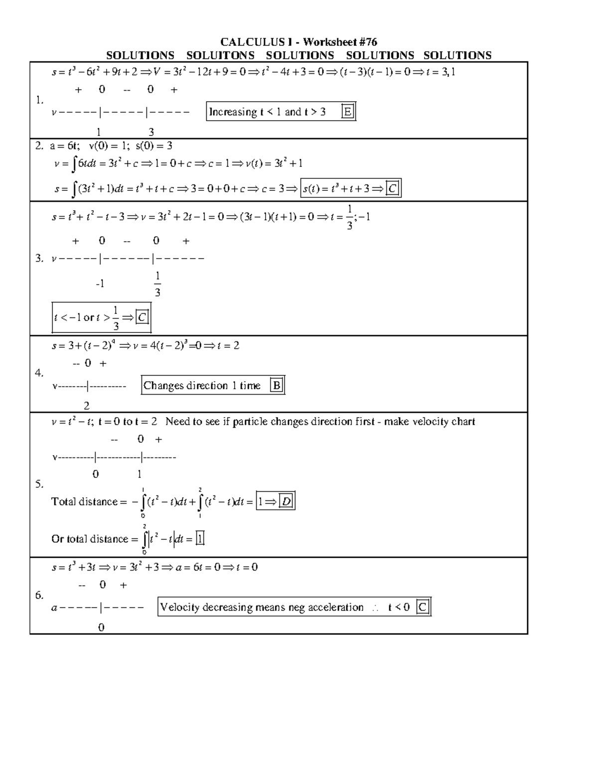 AB ws 076 review SOL - Dr. Myers calculus study worksheet with answer ...