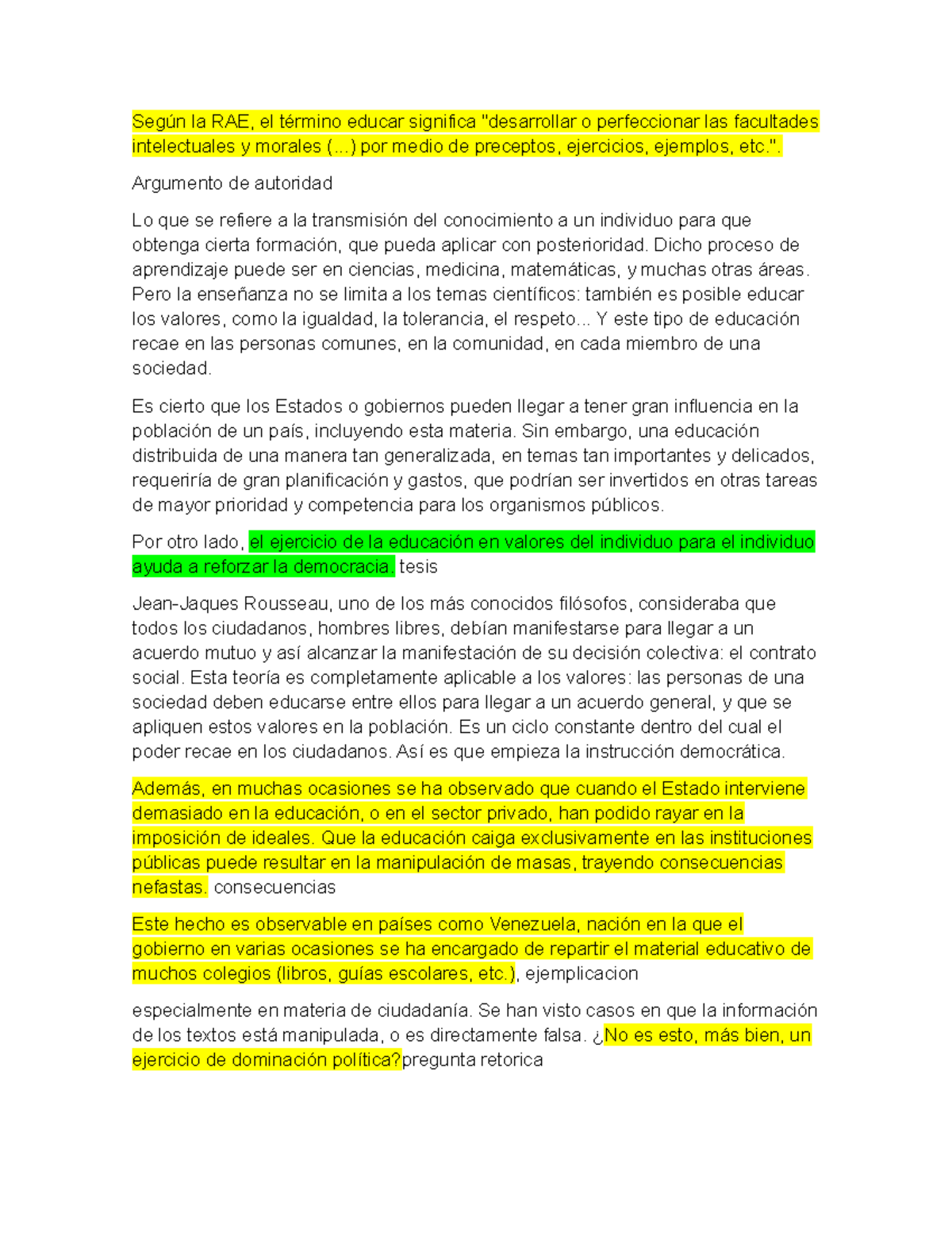 Según la RAE - resumen - Según la RAE, el término educar significa ...