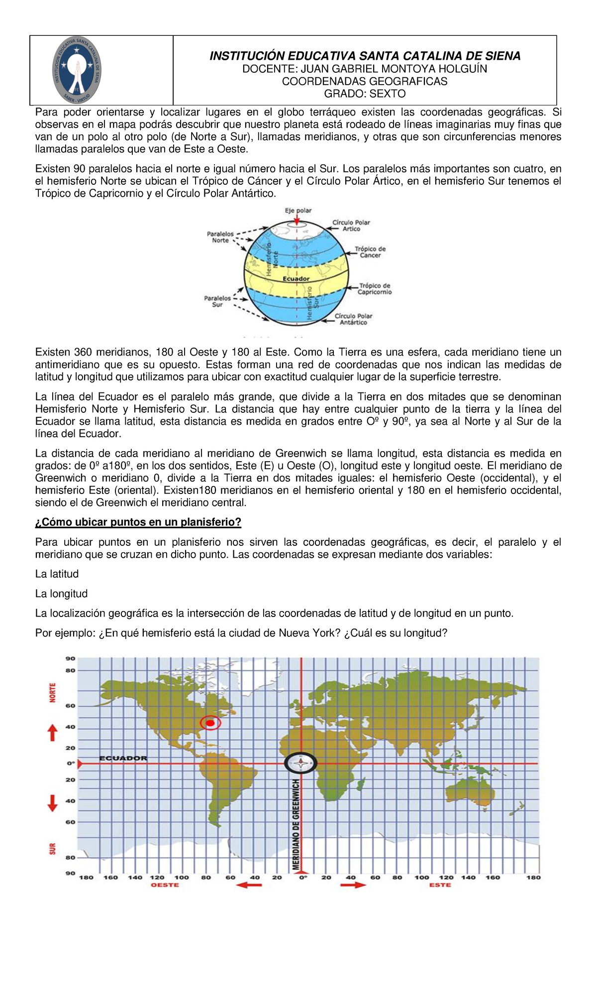 Coordenadas Geograficas - INSTITUCIÓN EDUCATIVA SANTA CATALINA DE SIENA ...