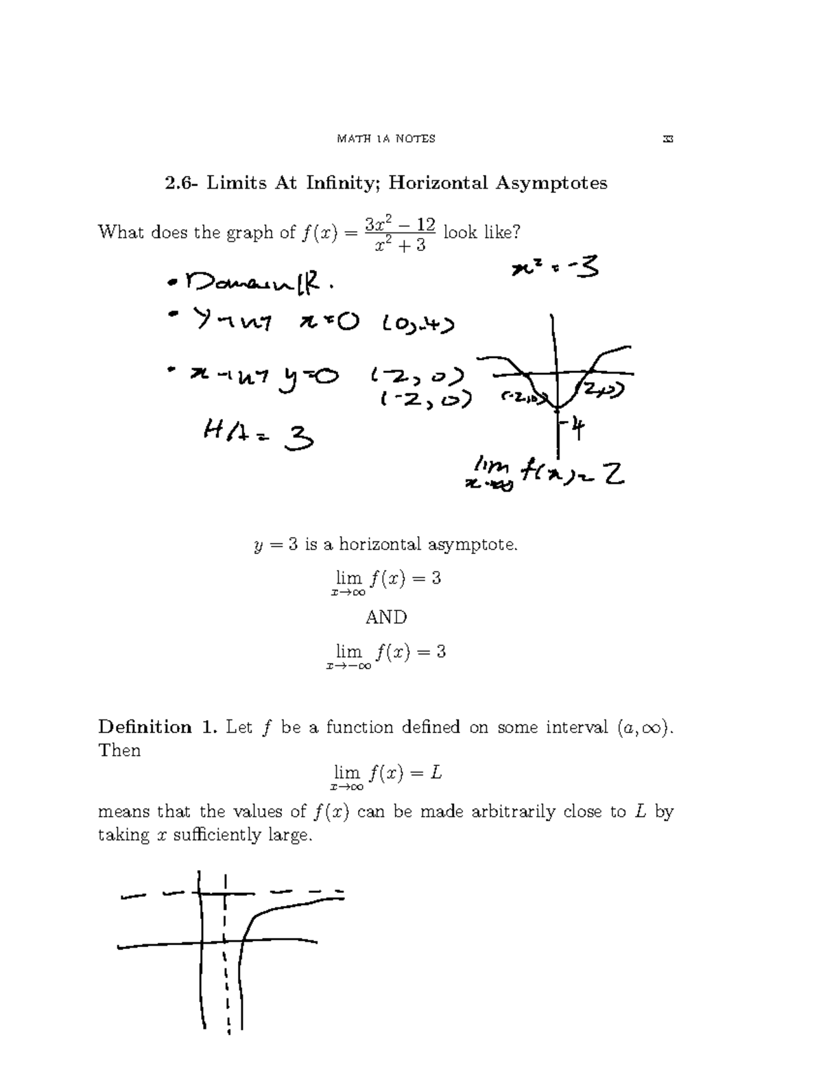 Math1anotes Fall 2020 2 - 2- Limits At Infinity; Horizontal Asymptotes ...