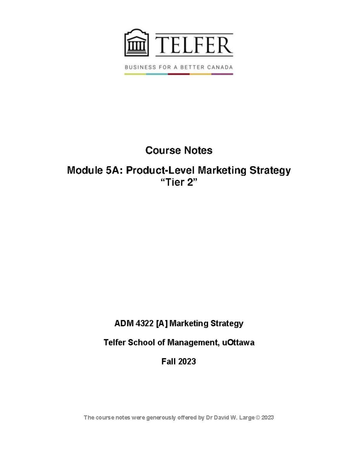 Module 5A - Course Notes - Course Notes Module 5 A: Product-Level ...
