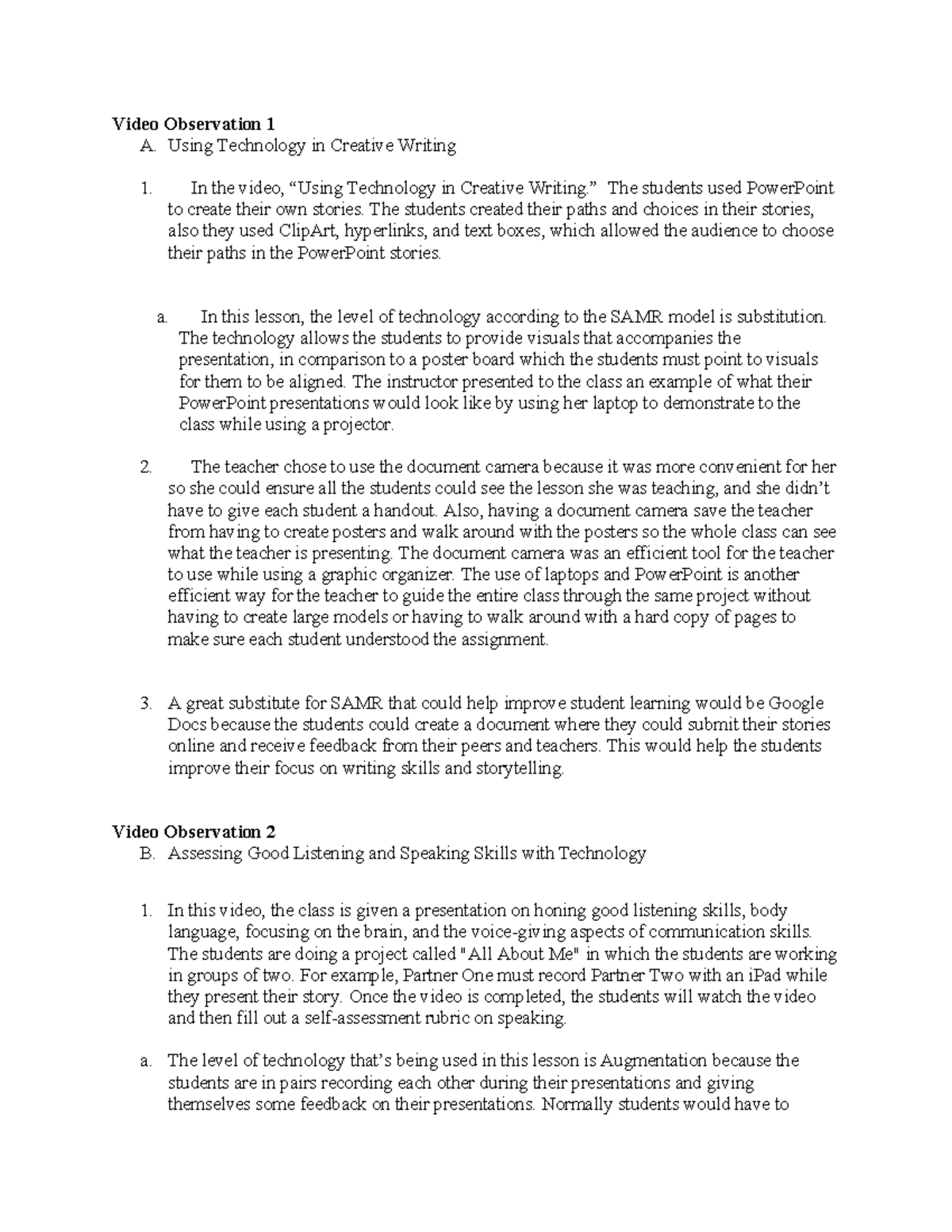 DHM2.edited - I passed! - Video Observation 1 A. Using Technology in ...