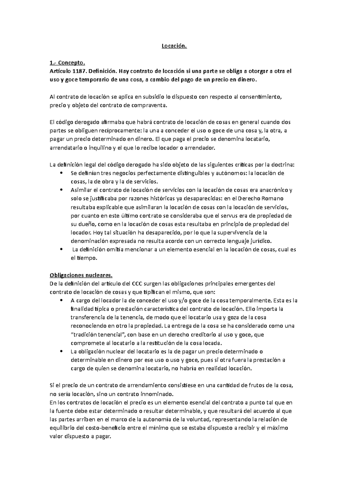 Contratos - locación - Completos - Locación. 1.- Concepto. Artículo ...