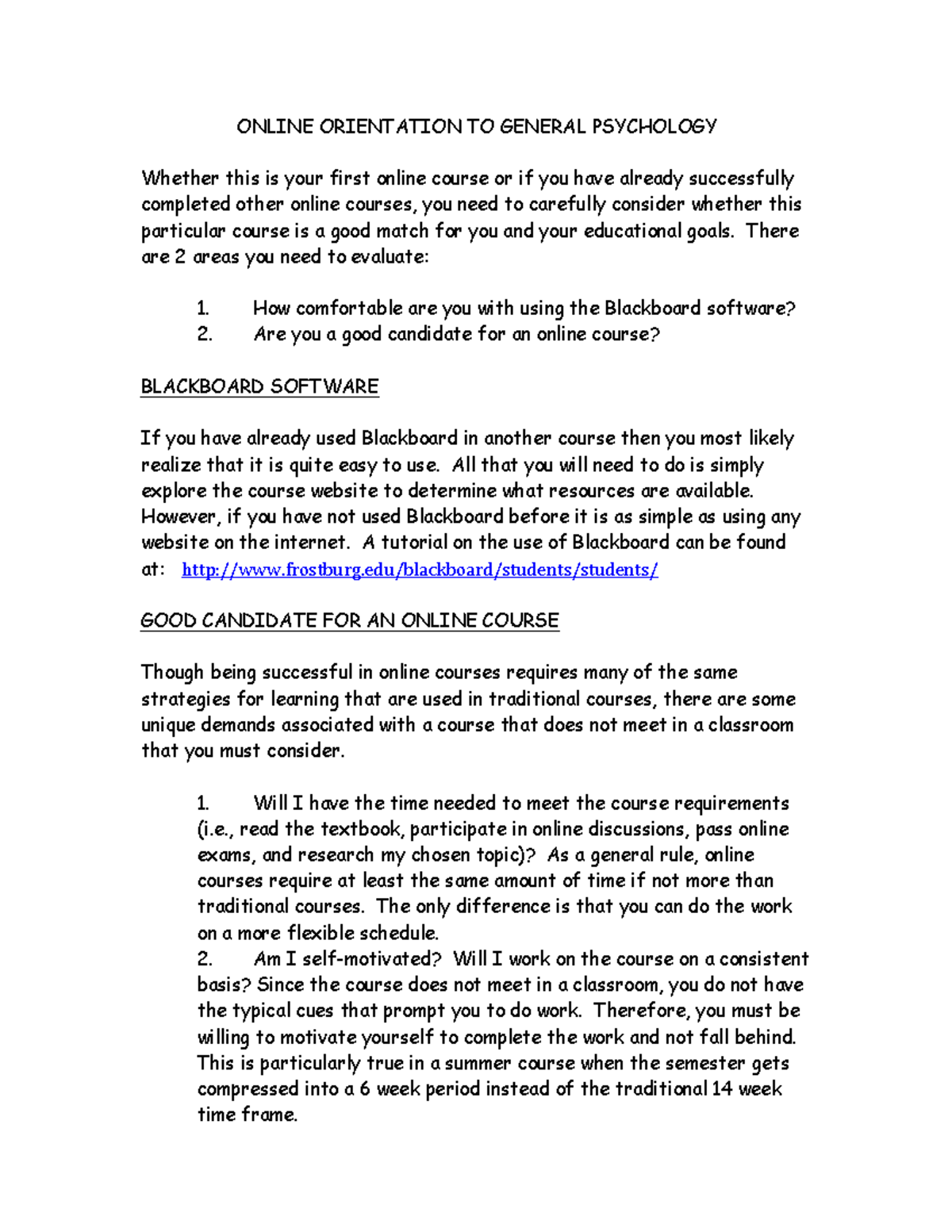 Online Orientation TO General Psychology - ONLINE ORIENTATION TO ...