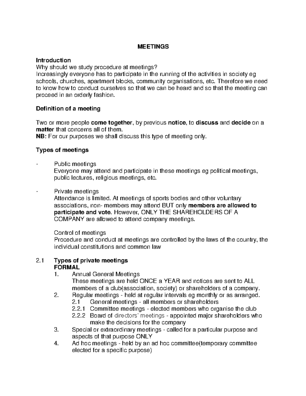 Meetings notes CEN 220T 2018 - MEETINGS Introduction Why should we ...