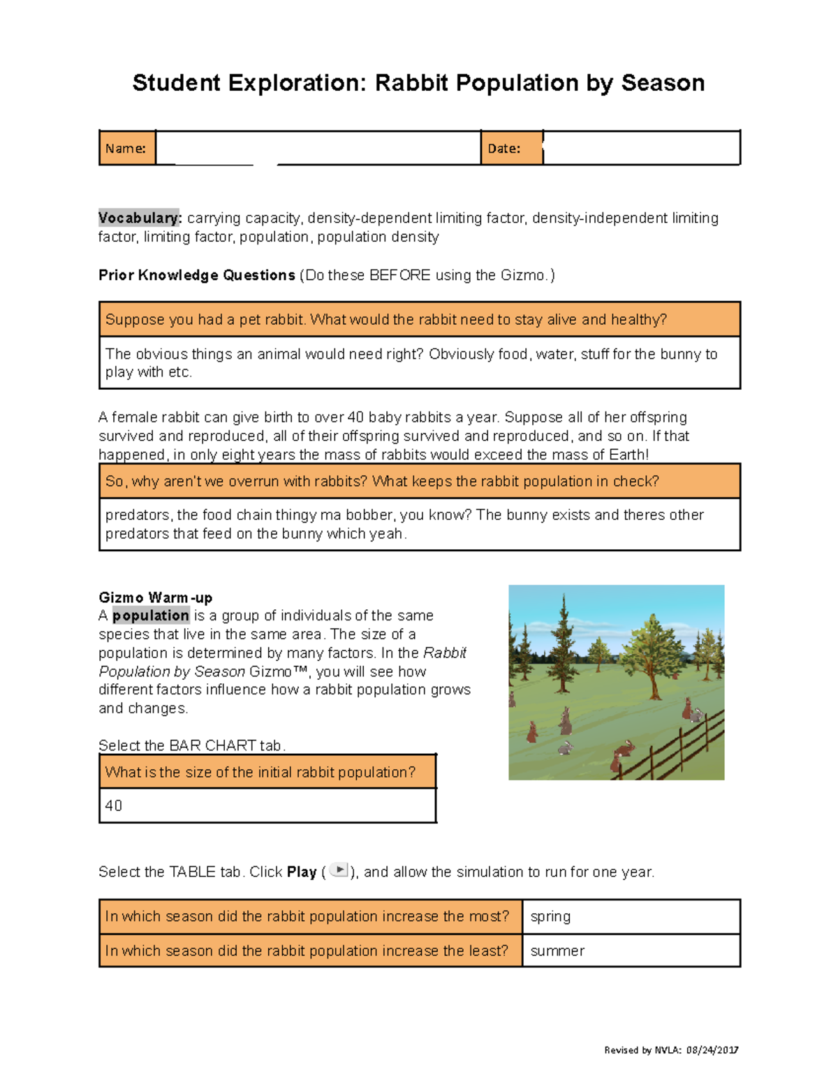 M1 L1 Rabbit Population by Season - 2016-2017-1 - Student Exploration: Rabbit Population by ...