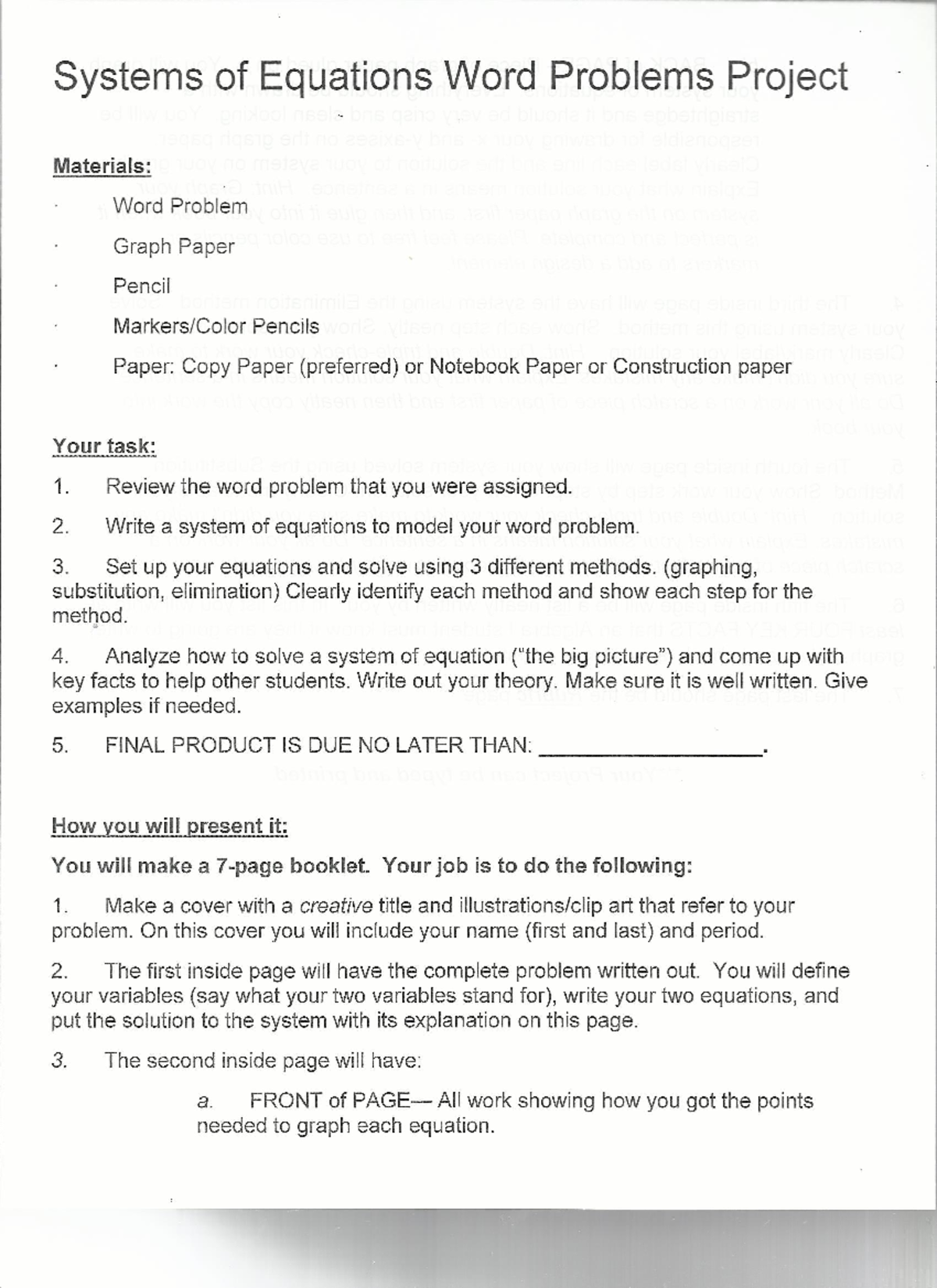 System of equations project (directions and sample) - MATH 1483 - Studocu