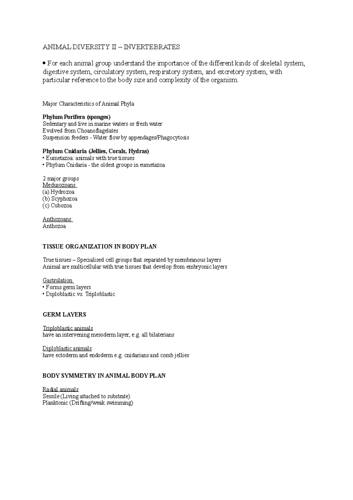 Animal Diversity II – Invertebrates - ANIMAL DIVERSITY II ...