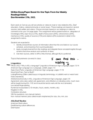 ASL sections 5 + 6 - ASL unit 5- 6 Homework 5. I - Conversation land 2 ...