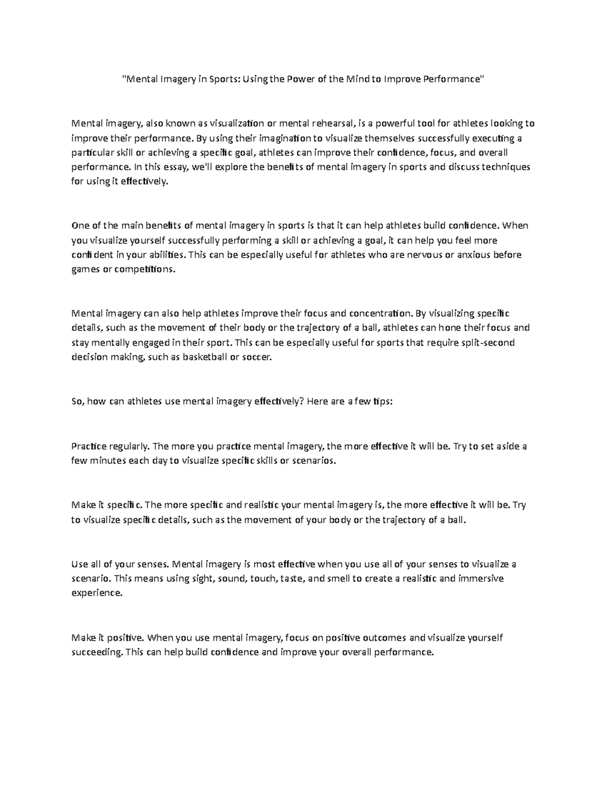 Mental Imagery in Sports - "Mental Imagery in Sports: Using the Power ...