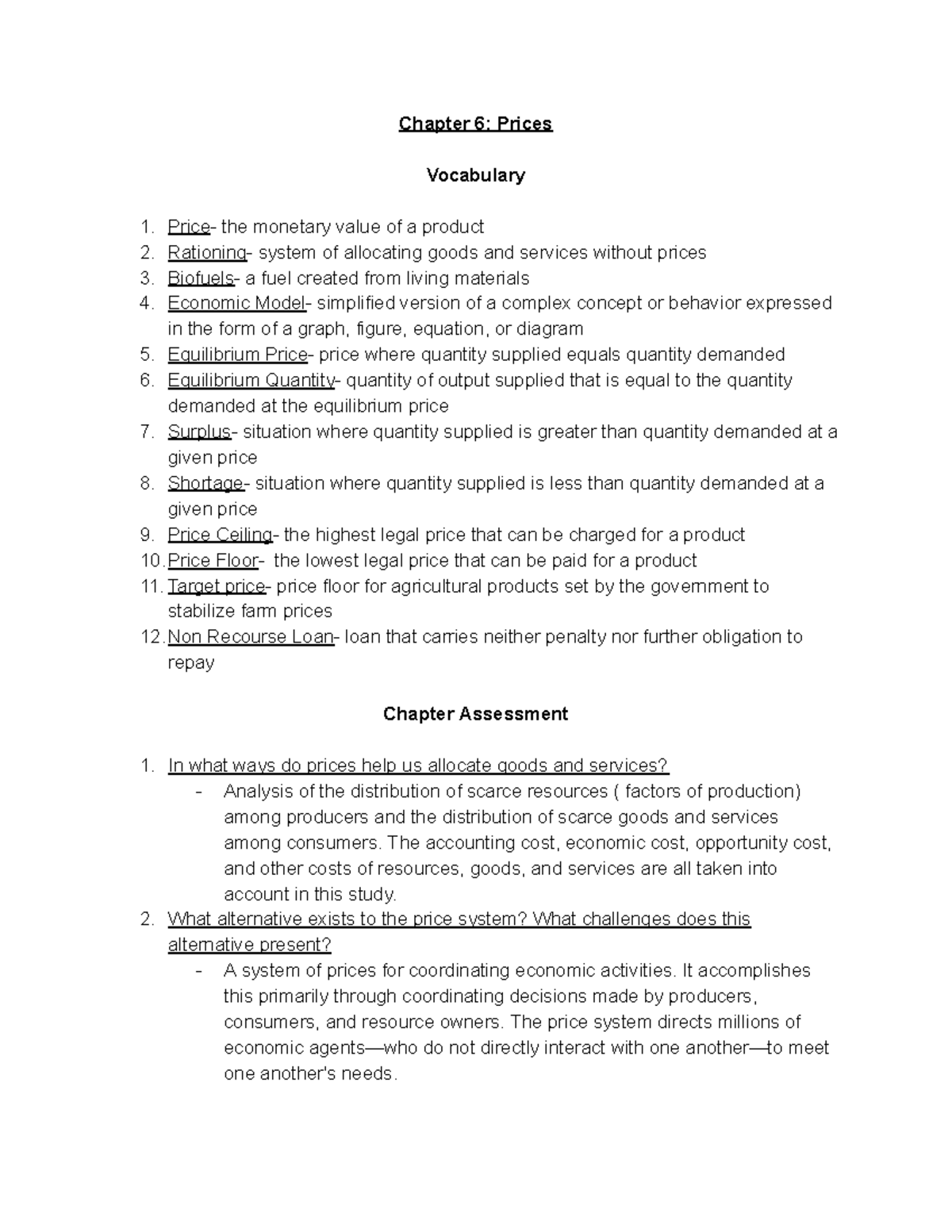 Chapter 6 Prices - worksheet - Chapter 6: Prices Vocabulary Price- the ...