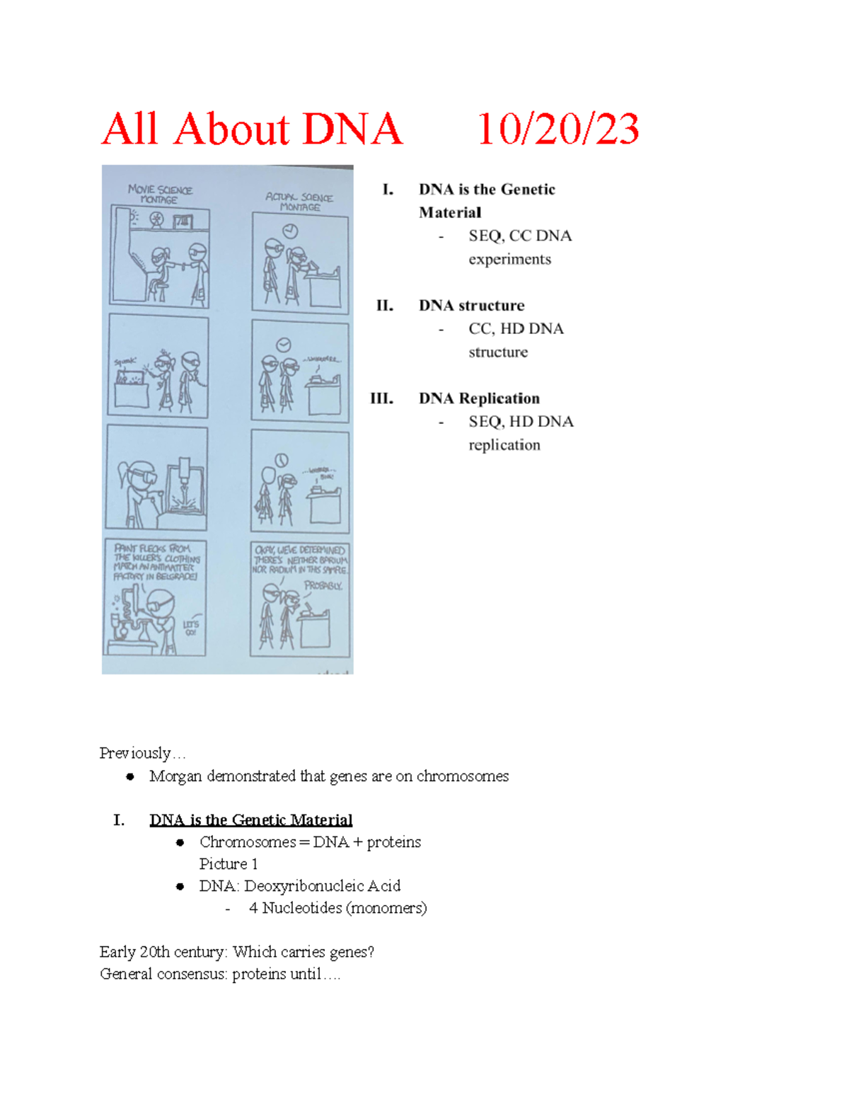 All About DNA leture notes October 20th - All About DNA 10/20 ...