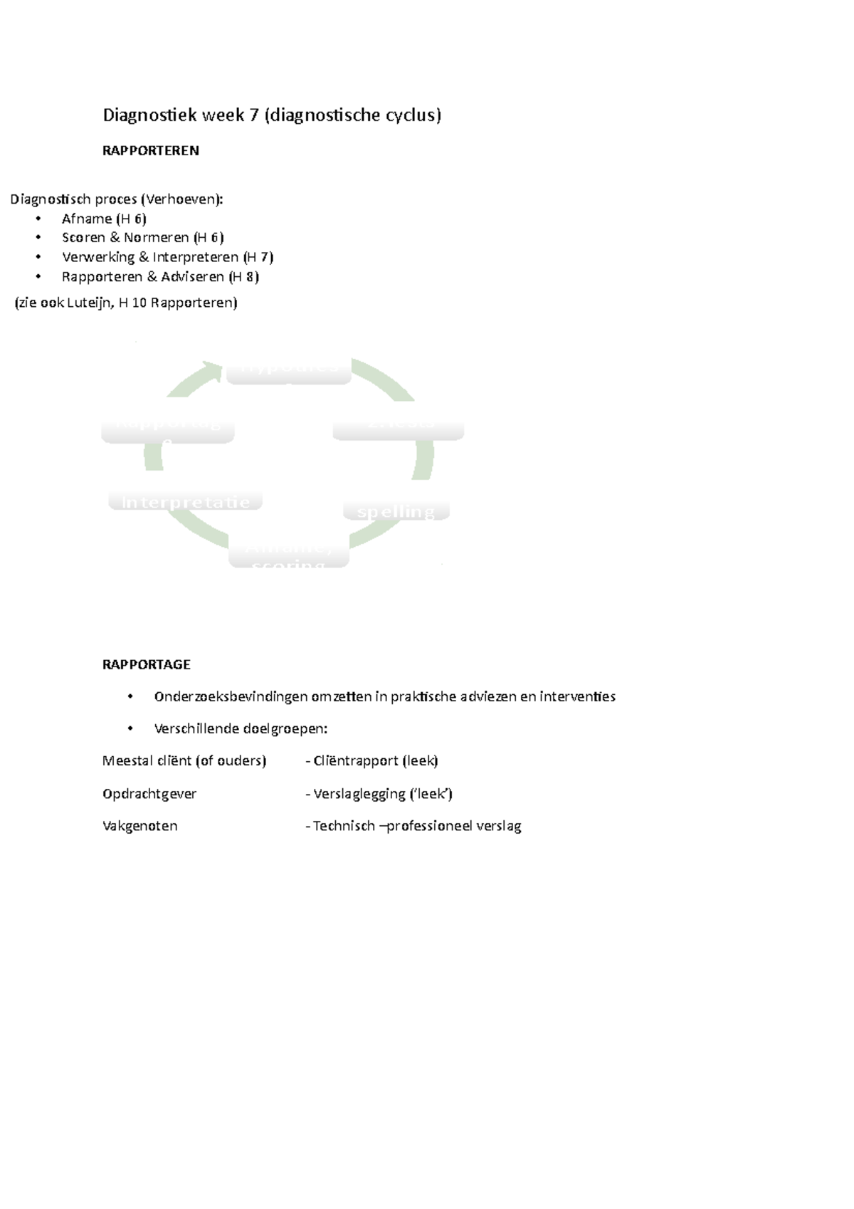 Diagnostiek week 7 - aantekeningen les 7 - Diagnostiek week 7 ...