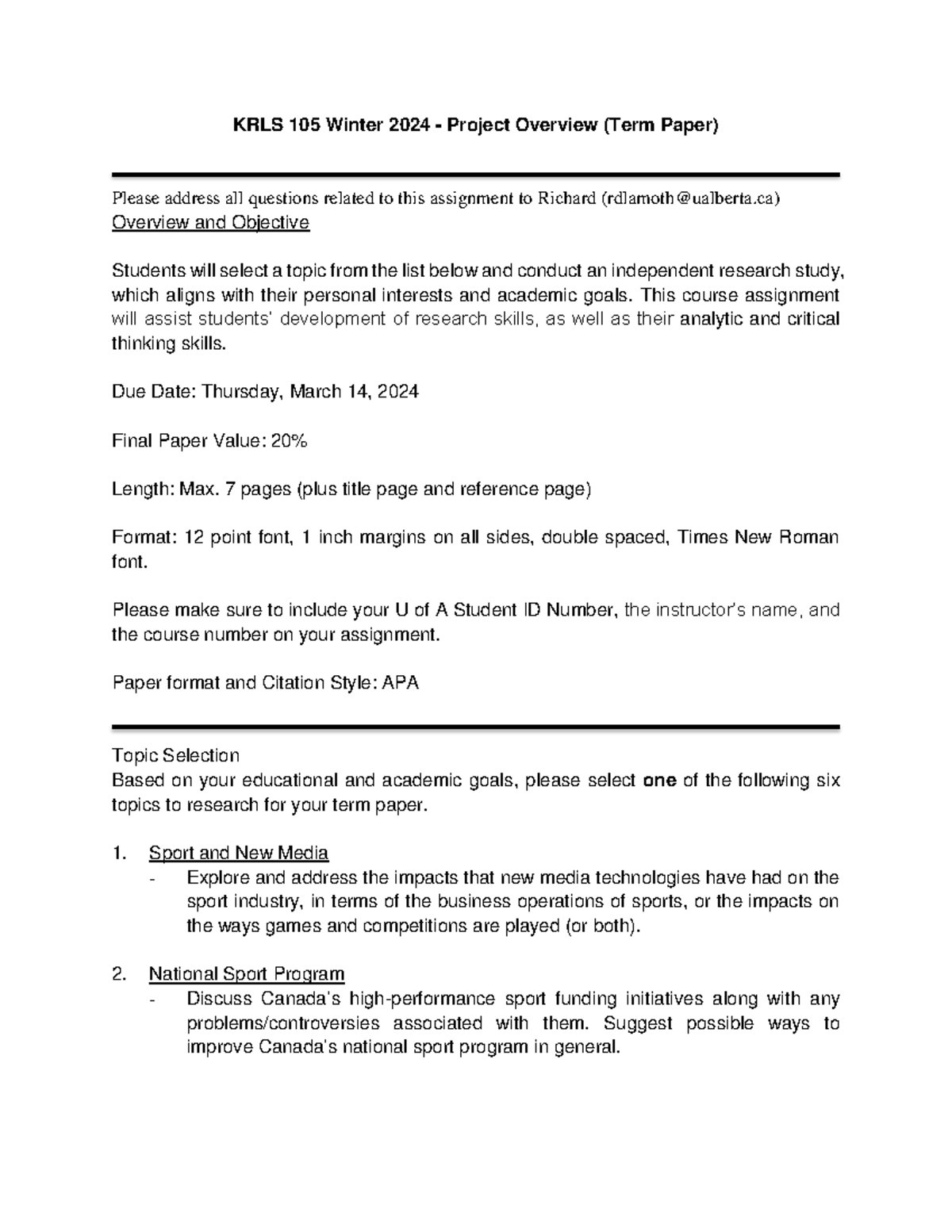 KRLS 105 Winter 2024 Project Stream Term Paper Questions - KRLS 105 ...