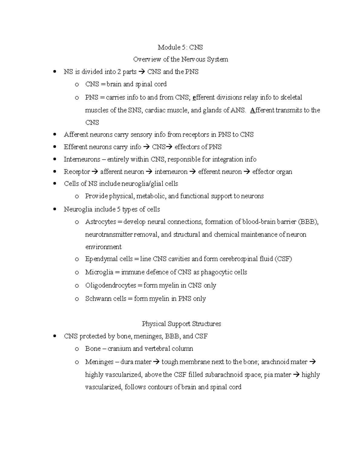 Module 5 - CNS - Module 5: CNS Overview of the Nervous System NS is divided into 2 parts CNS and ...