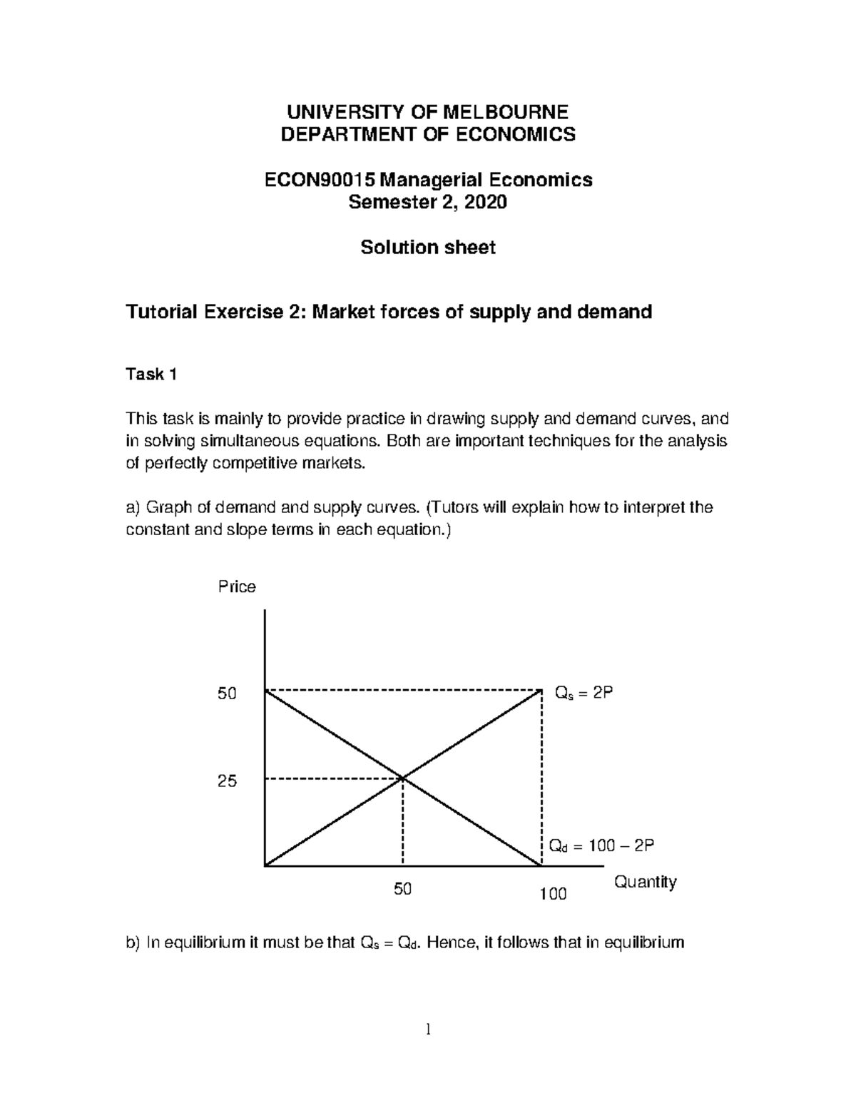 Tutorial 2 solutions - Tute - UNIVERSITY OF MELBOURNE DEPARTMENT OF ...