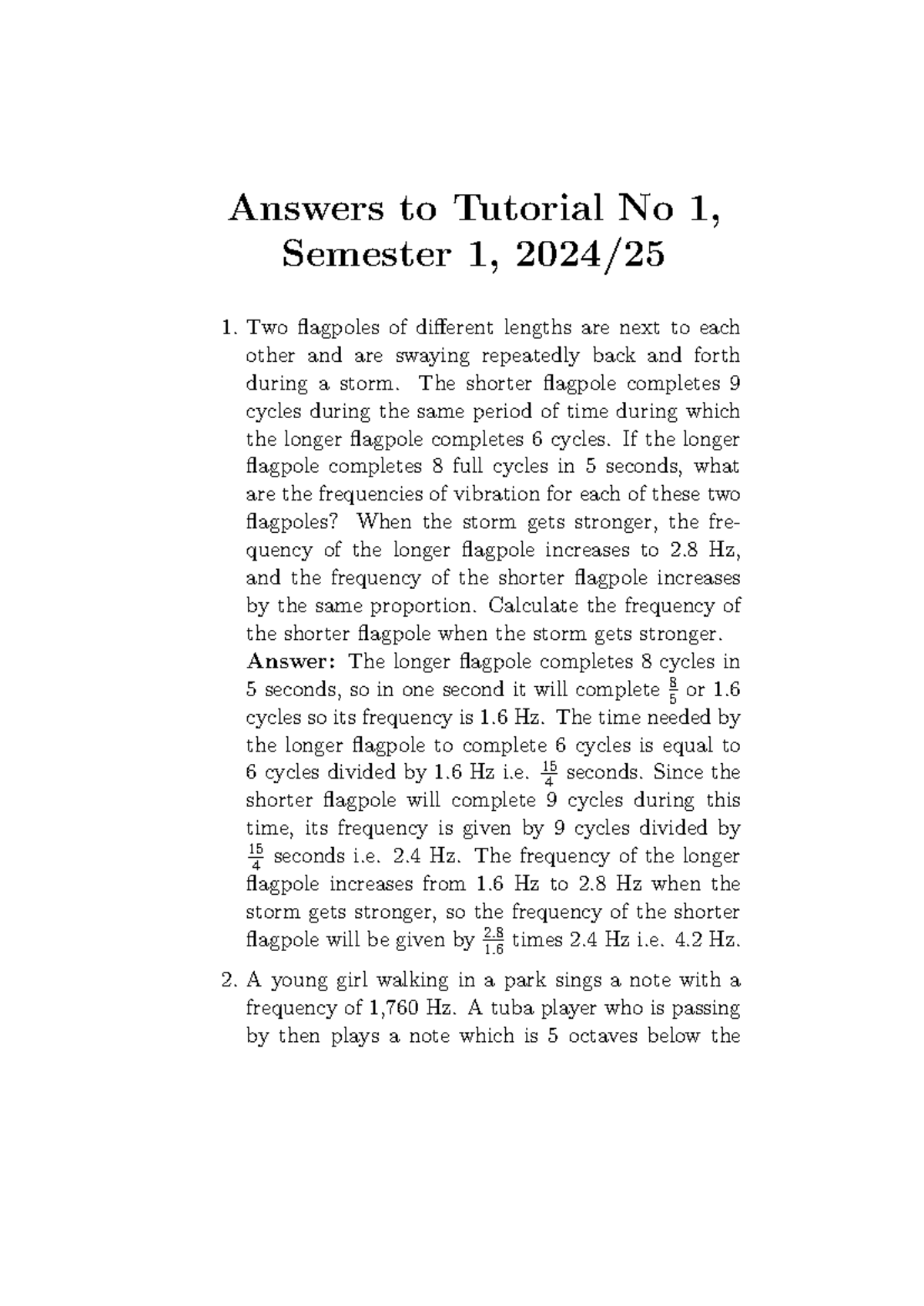 Tut1a25answers - tutorial answers - Answers to Tutorial No 1, Semester ...