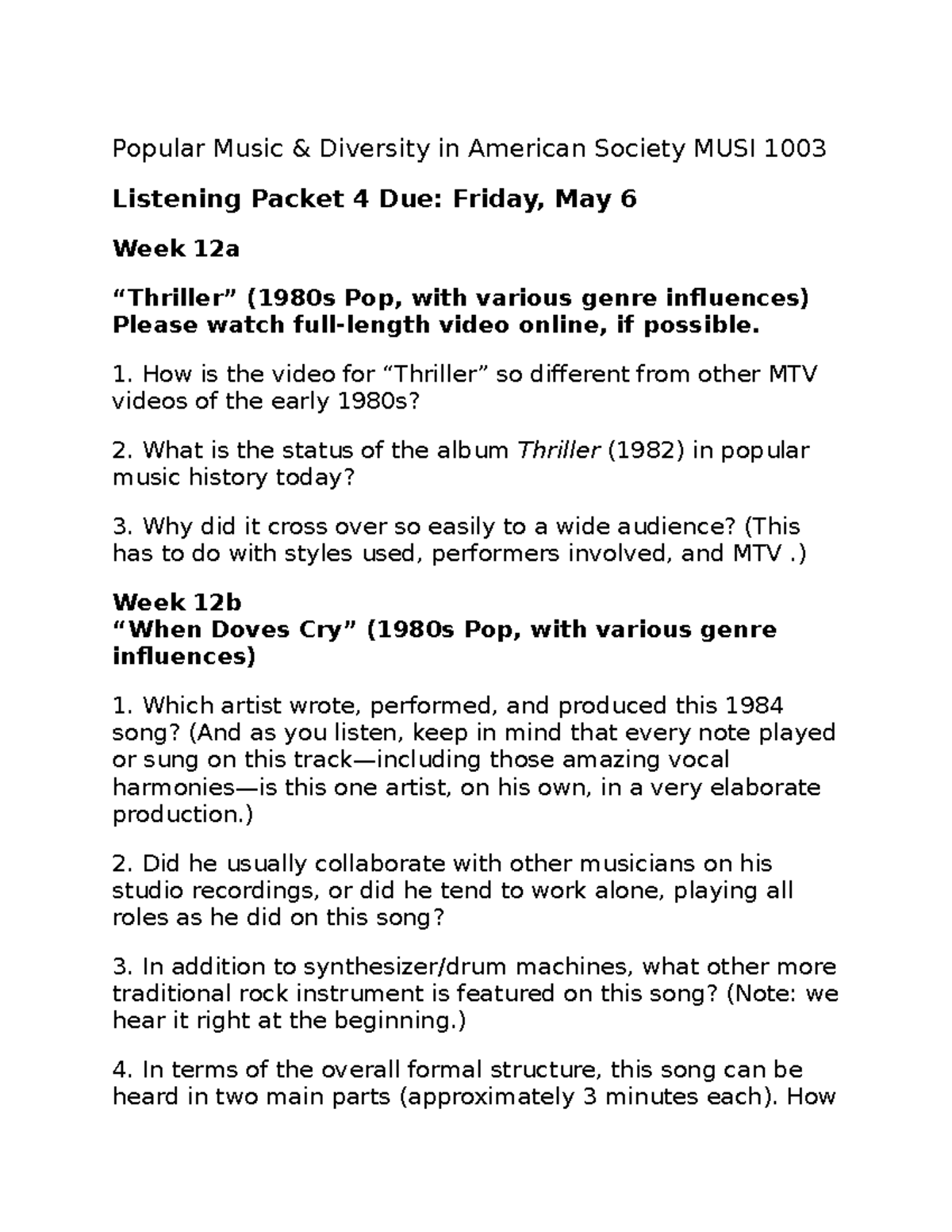 Popular Music- packet 4 - Popular Music & Diversity in American Society ...