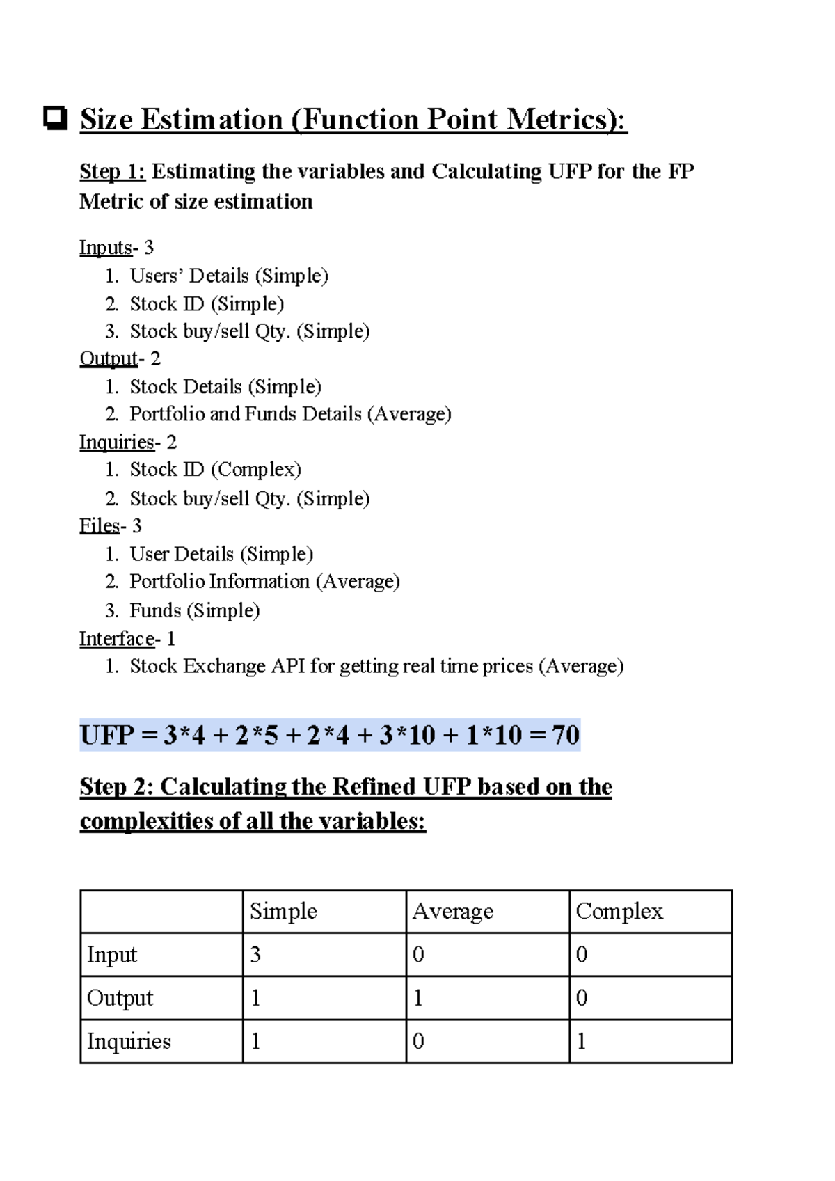 Group 7 Software Project Estimation Report 1 Size Estimation Function Point Metrics Step