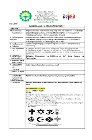 Module 1 ORAL Communication Lesson PLAN - ORAL COMMUNICATION Subject ...