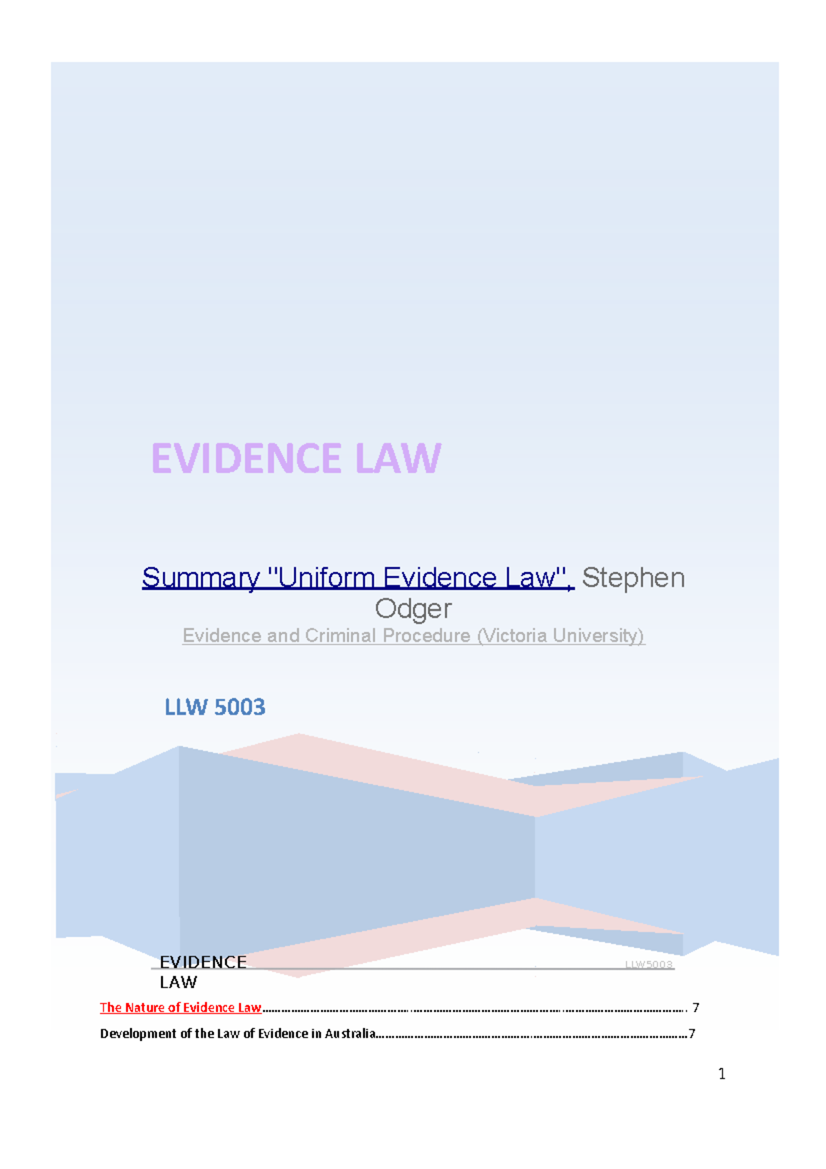 Summary of Uniform Evidence Law - Stephen Odger - EVIDENCE LAW Summary ...
