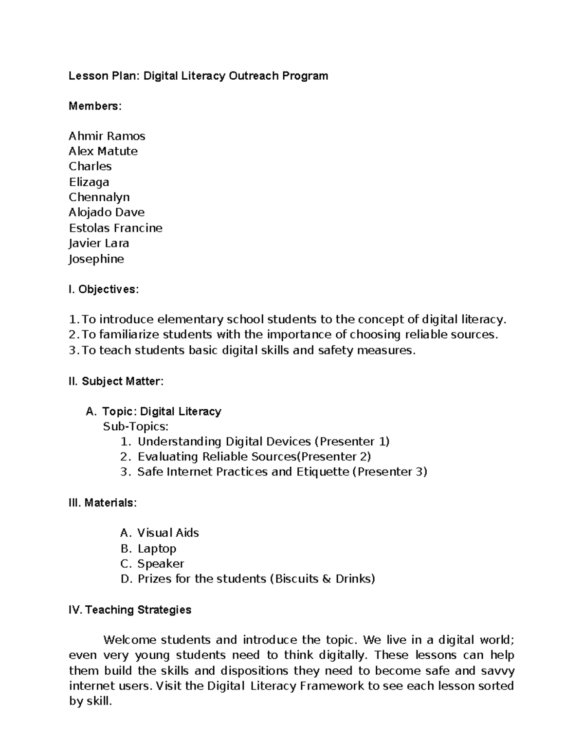 Lesson-PLAN - Computer- Literacy - Lesson Plan: Digital Literacy ...