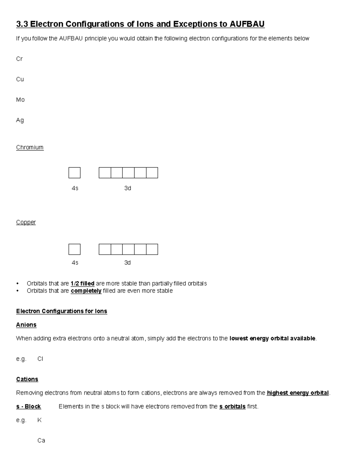 3.3 Electron Configurations for Ions and Exceptions to Aufbau - 3 ...