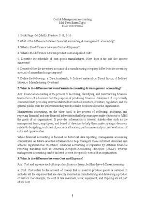Management accounting formula cheat sheet - Managerial Accounting - Studocu