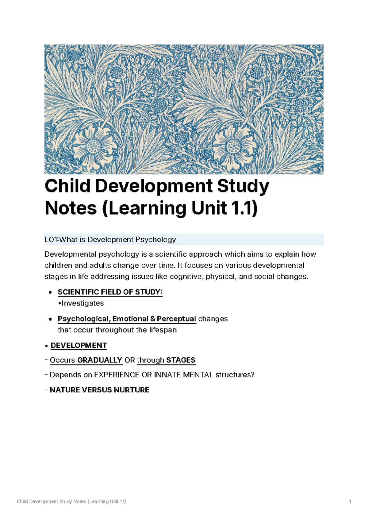 Child Development Study Notes (Learning Unit 1 1) 147fd63d74ea463ebaad ...