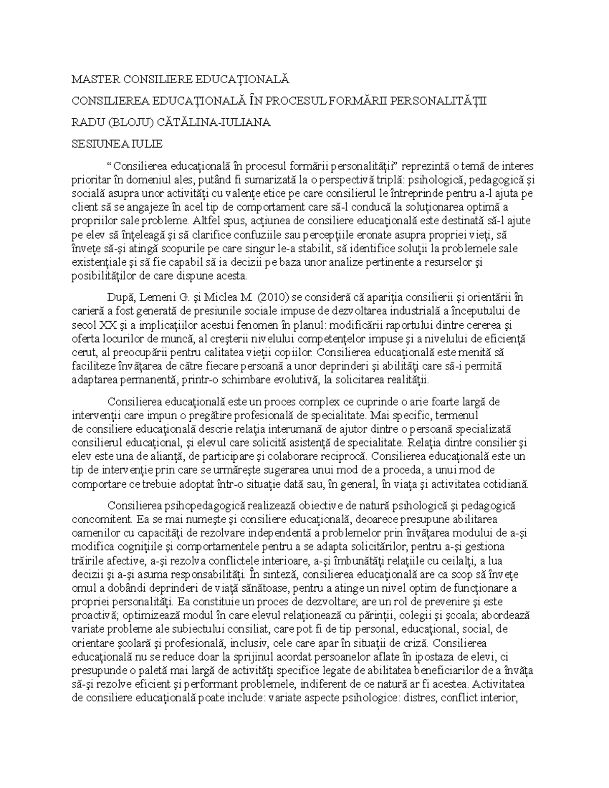 ESEU Structurat - educatie sociala - MASTER CONSILIERE EDUCAŢIONALĂ ...