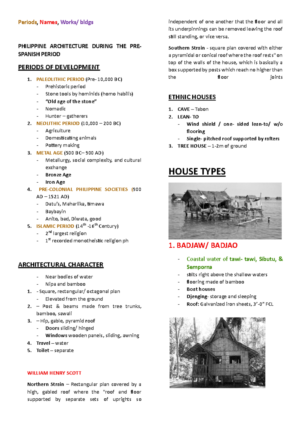 PRE- Spanish - reviewer - Periods, Names, Works/ bldgs PHILIPPINE ...