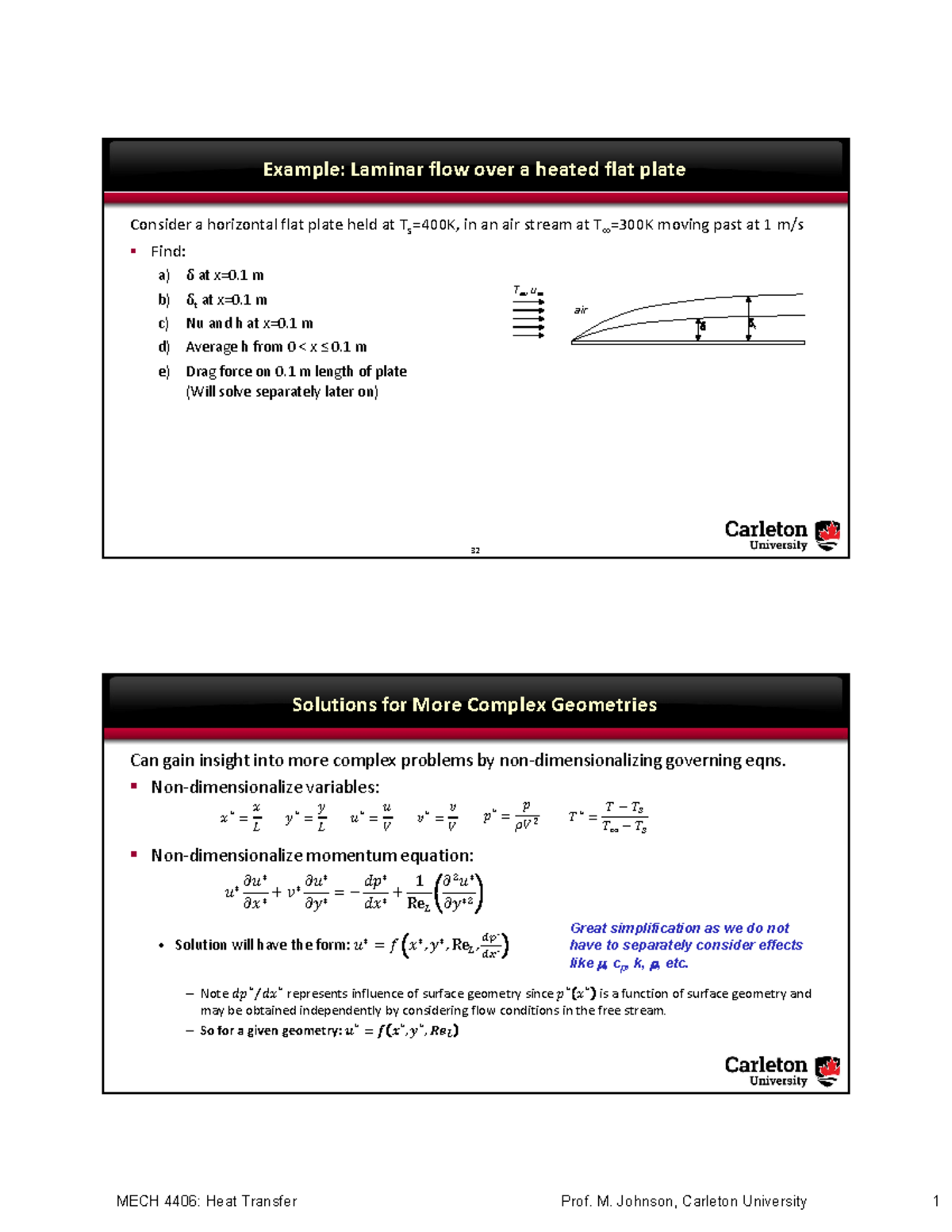 MECH4406 Part2 Lecture 16 External Convection - Example: Laminar flow over a heated flat plate ...