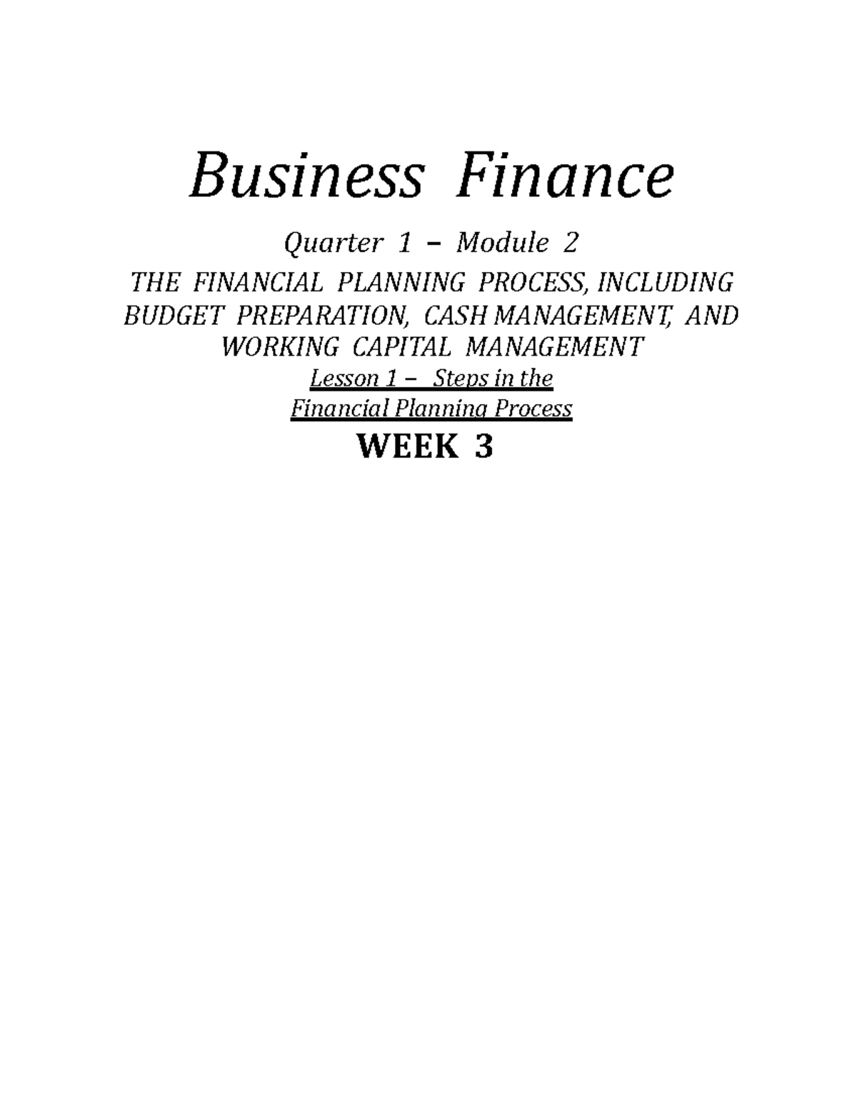 Business Finance - Quarter 3 - Module 2.1 - WEEK 3 - Business Finance ...
