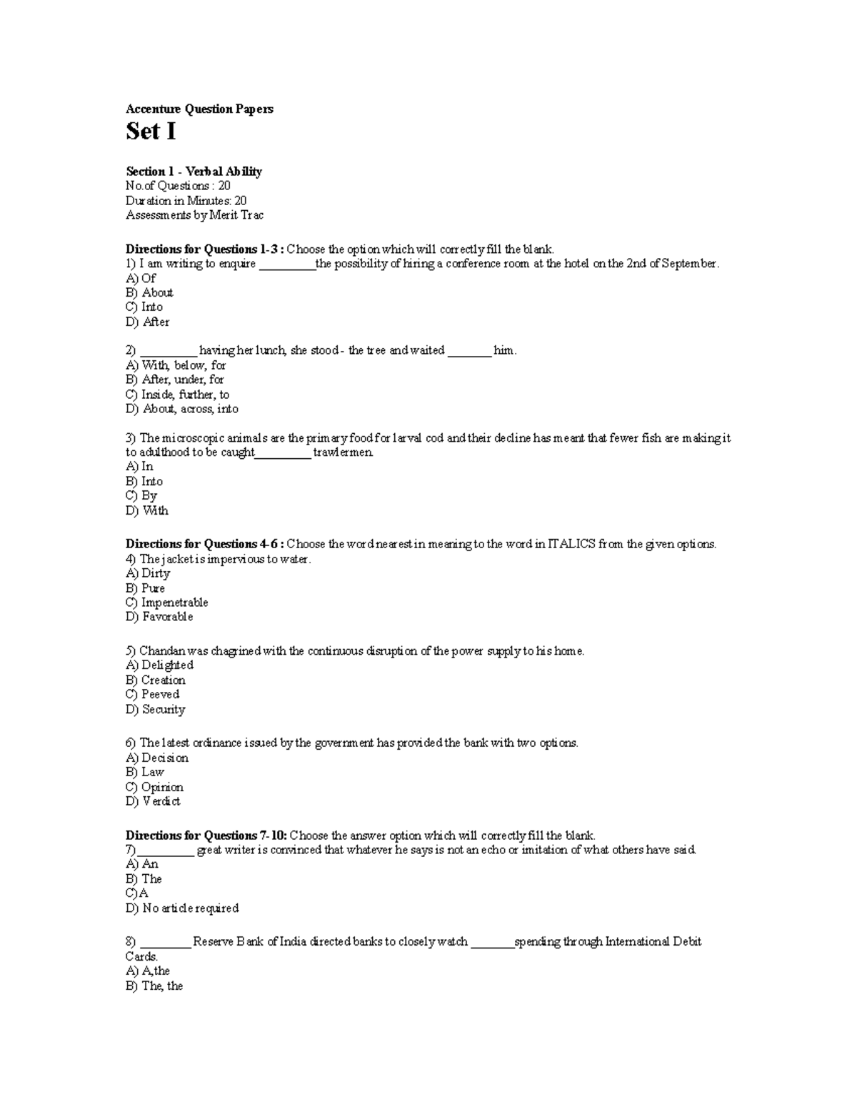 Accenture enterance - Accenture Question Papers Set I Section 1 ...