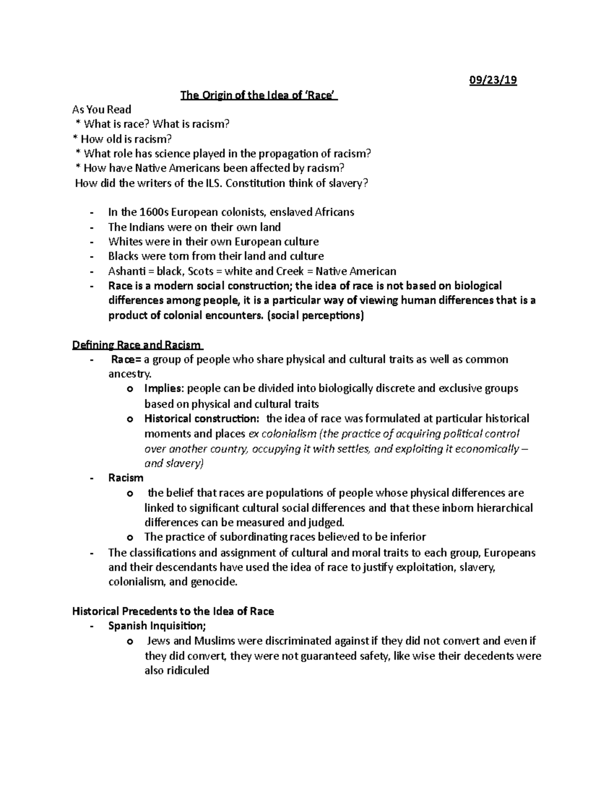 Sep 26 - the origin of the idea of race notes - 09/23/ The Origin of ...