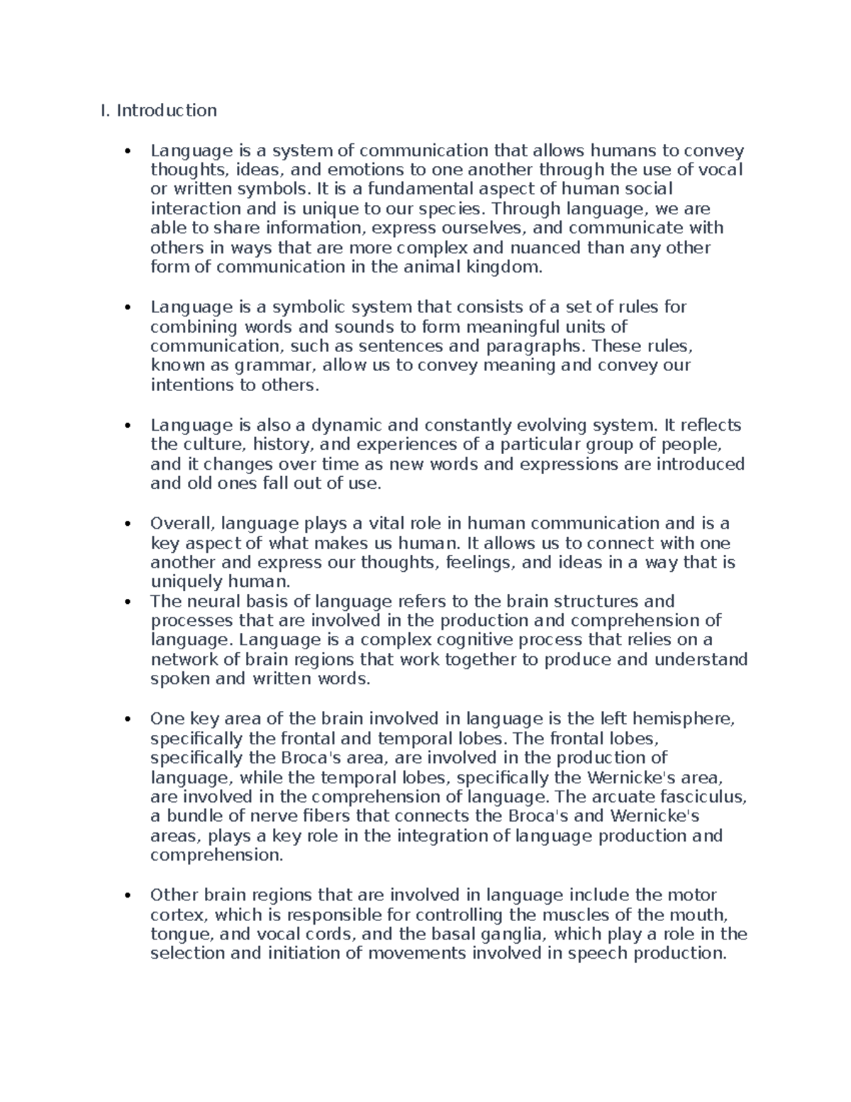 Neurological Foundations of Language - I. Introduction Language is a ...