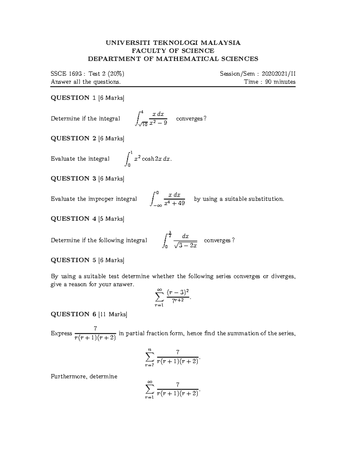 Test2 30May21 _ QUESTION - UNIVERSITI TEKNOLOGI MALAYSIA FACULTY OF ...