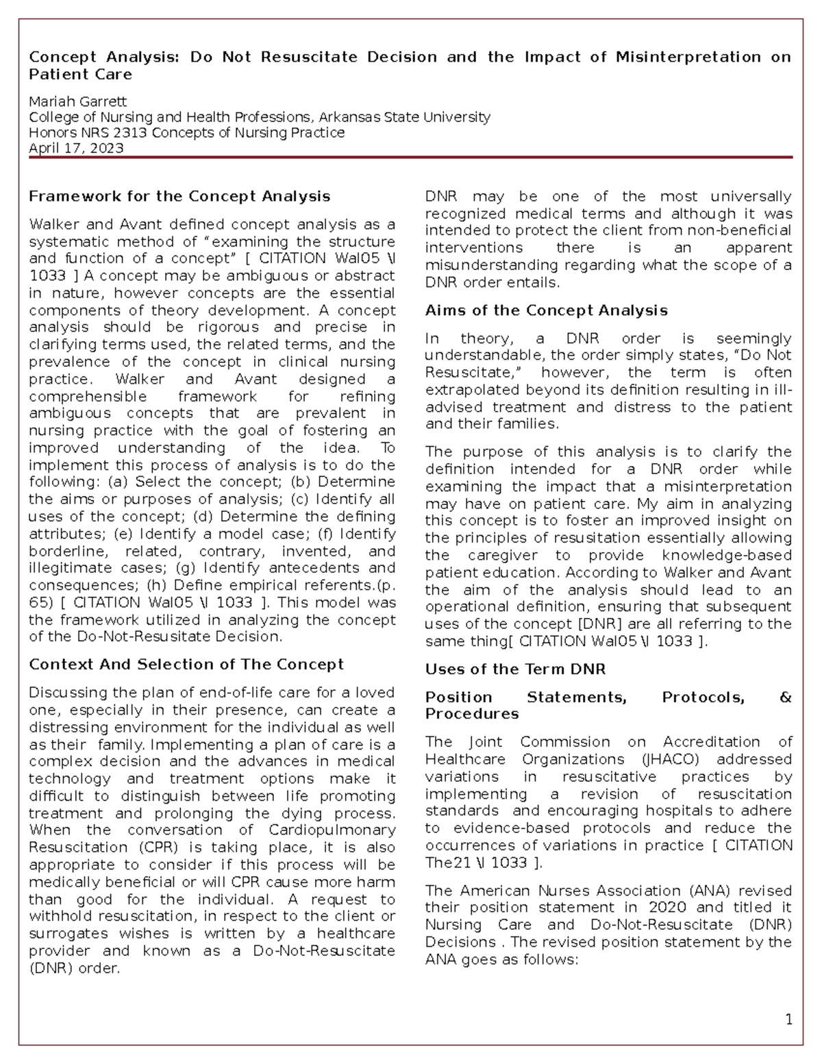 Concept Analysis DNR Garrett Mariah - Concept Analysis: Do Not ...