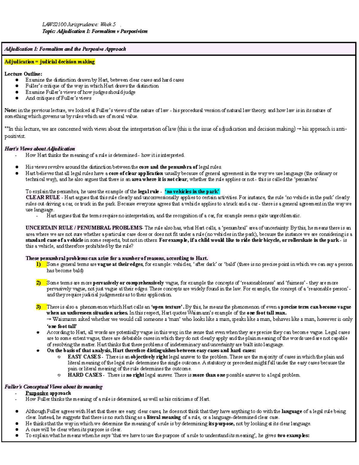 5. Lecture - Adjudication I Formalism v Purposivism - LAWS2100 ...