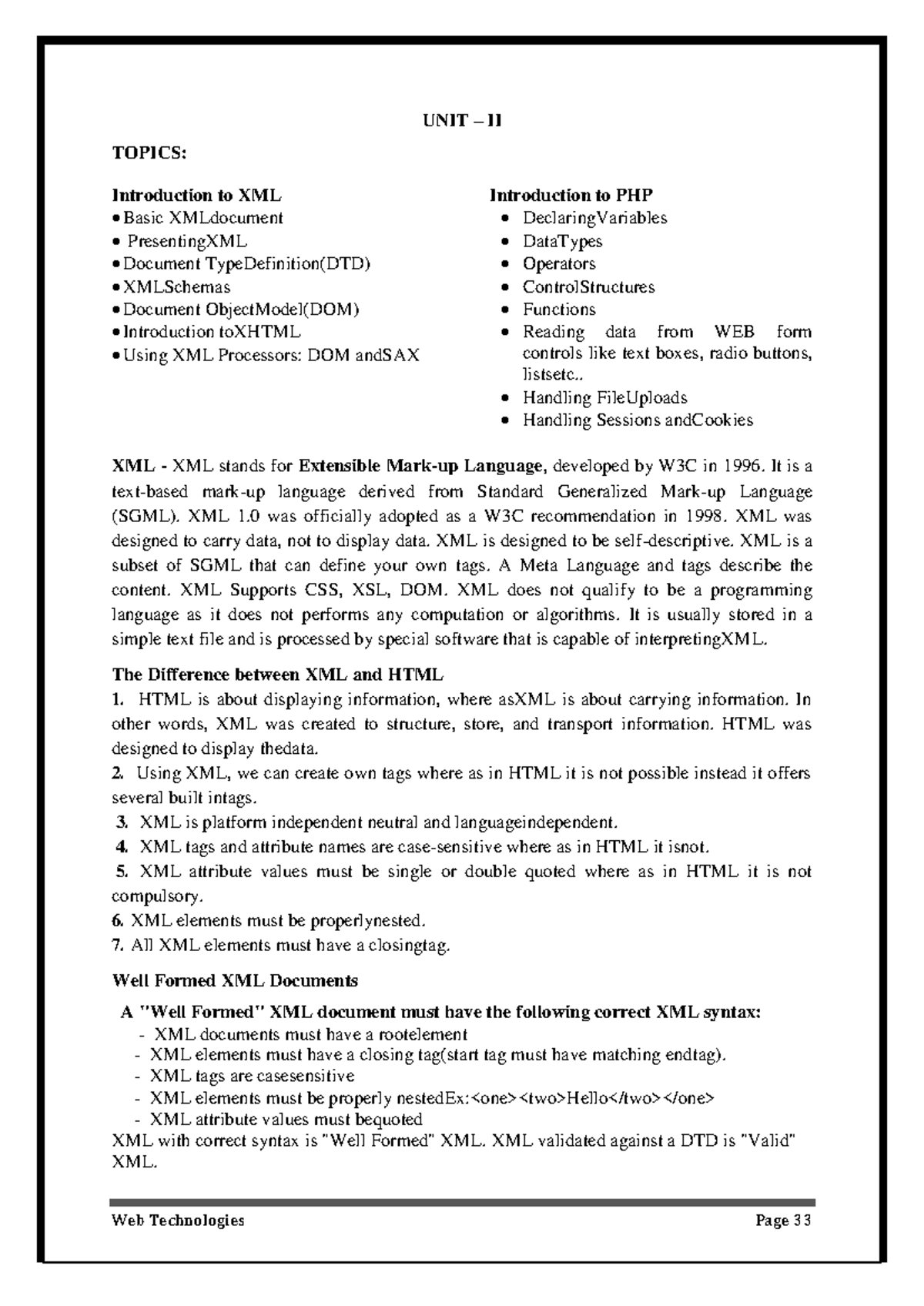 Introduction to XML and PHP Notes - UNIT – II TOPICS: Introduction to ...