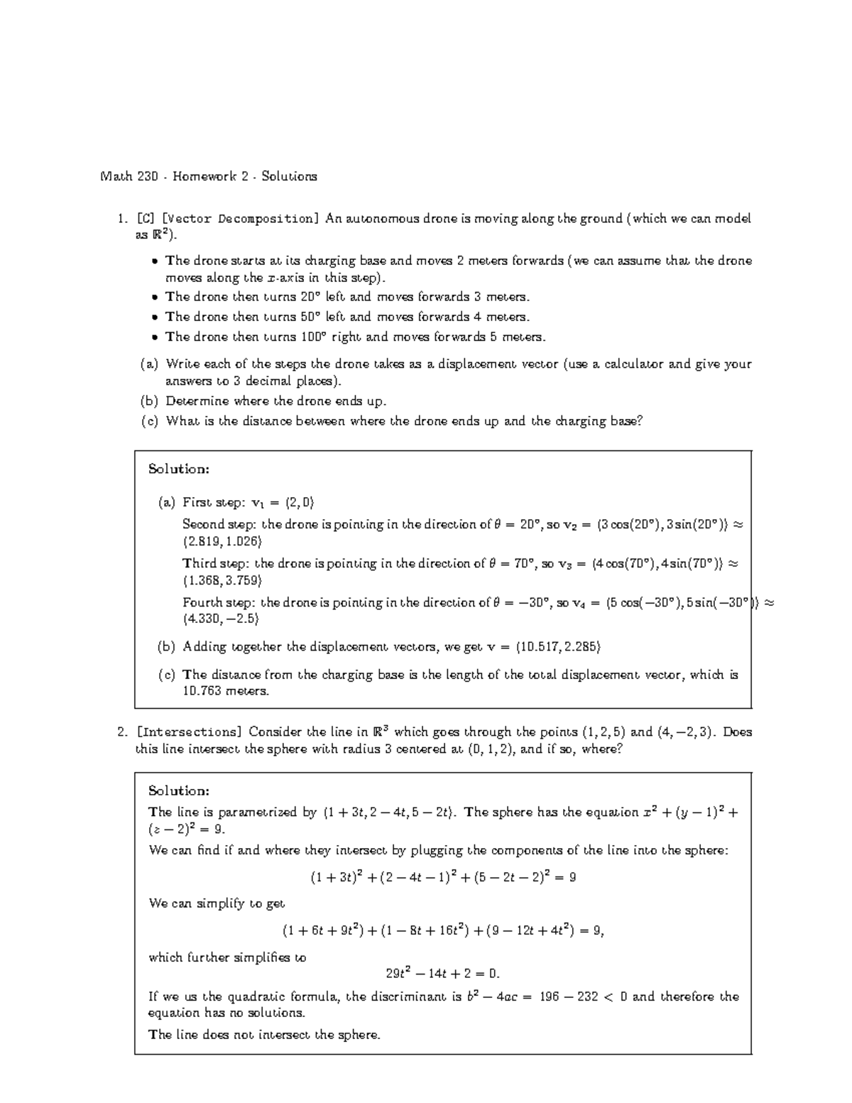 FA22 230 HW2 sols - Math 230 Hw Solutions - Math 230 - Homework 2 - Solutions [C] [Vector - Studocu